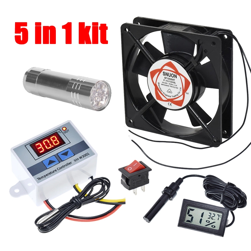 5 in 1 Incubator kit (W3001 thermostat+Thermohygometer+Blower Fan+ ...