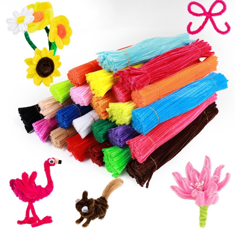 100PCS Colored Chenille Fuzzy Wires Twisted Sticks DIY Craft Fuzzy ...