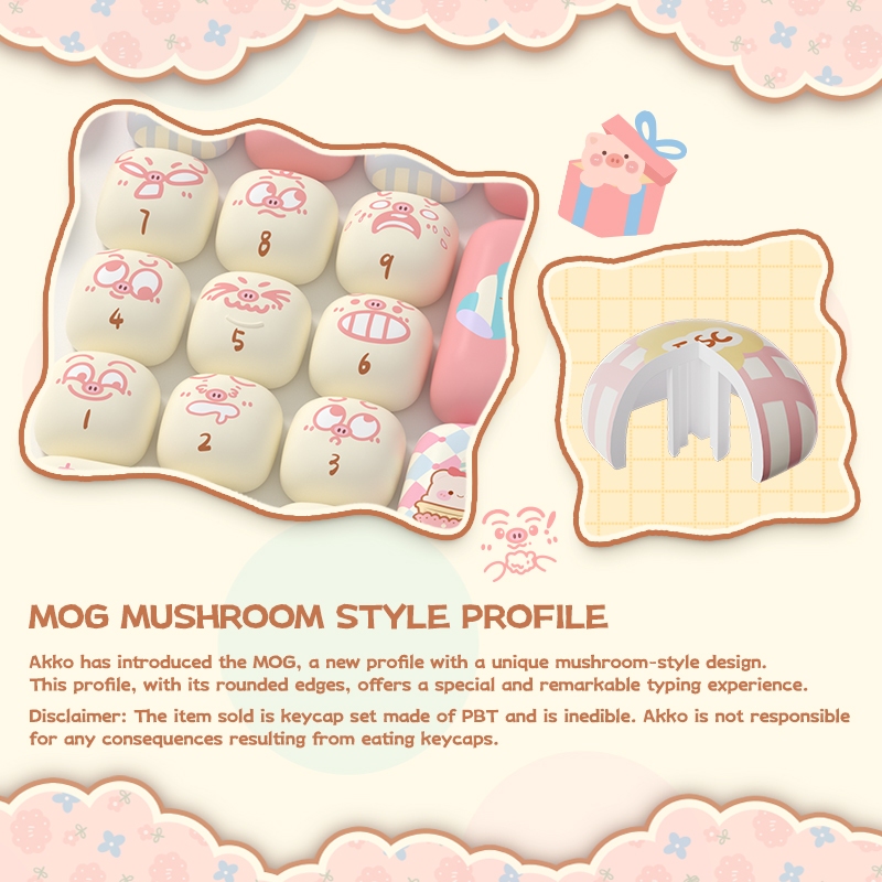 Akko Piggy Party Keycap Set (139-key), new mushroom-style design MOG ...