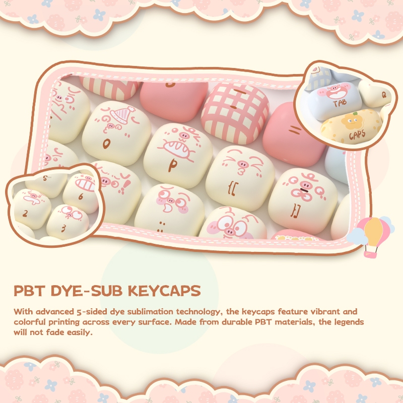 Akko Piggy Party Keycap Set (139-key), new mushroom-style design MOG ...