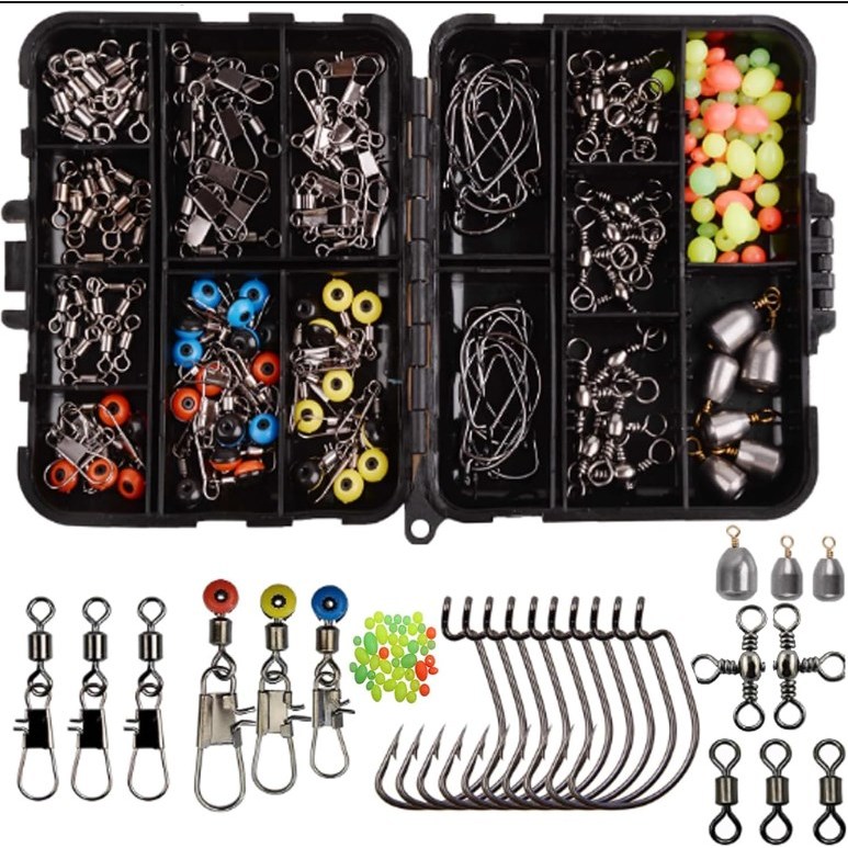 162 pcs Saltwater Fishing Tackle Kit Pro Swivels Sinkers Portable ...