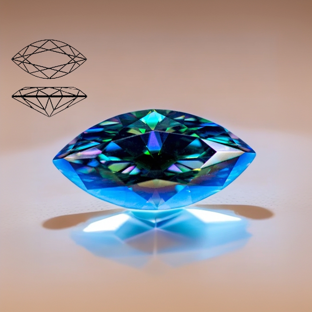 Moissanite Loose Stone Rainbow Green Color Marquise Cut Lab Grown ...