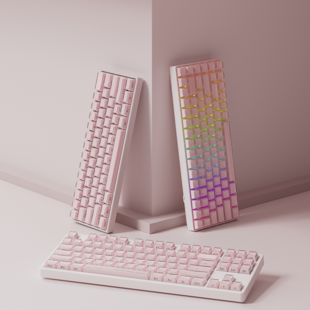 113 Keys Jelly Pink Side Printed Keycaps Ice Crystal Translucent OEM ...