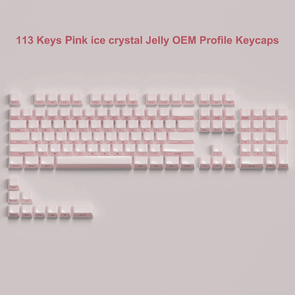 113 Keys Jelly Pink Side Printed Keycaps Ice Crystal Translucent OEM ...
