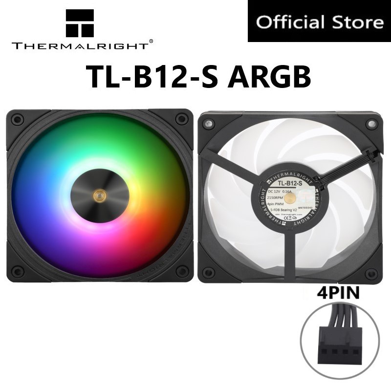 Thermalright TL-B12-S CPU Fan 120mm 2150RPM White ARGB Chassis Fan Case Cooler Fan Black 4pin ...