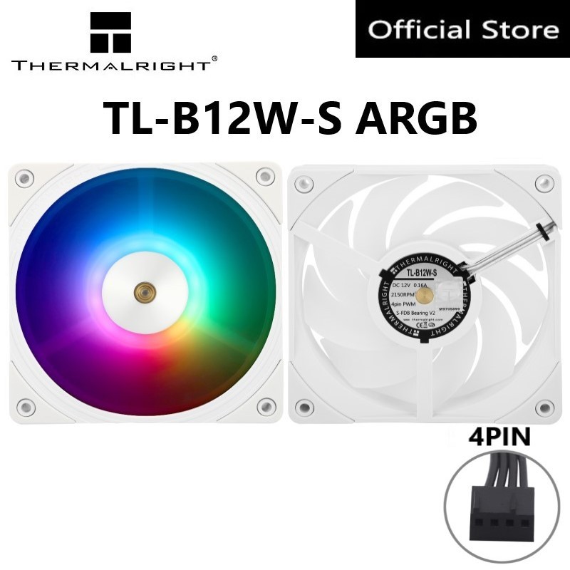 Thermalright TL-B12W-S CPU Fan 120mm 2150RPM White ARGB Chassis Fan Case Cooler Fan 4pin PWM ...