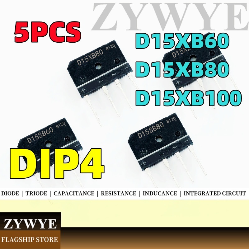 5pcs D15XB60 D15XB80 D15SB60 D15SB80 D15XB100 D15SB100 In-Line 15A 600V 800V 1000V Bridge ...