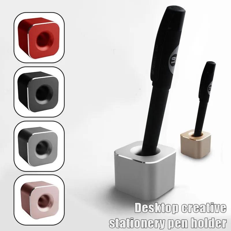 Mini Aluminum Pen Holder With Non-slip Pad Desktop Square Storage Base ...