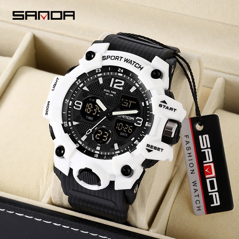 SANDA 6030 Men Watch Sports Fitness Dual Display Wristwatches ...