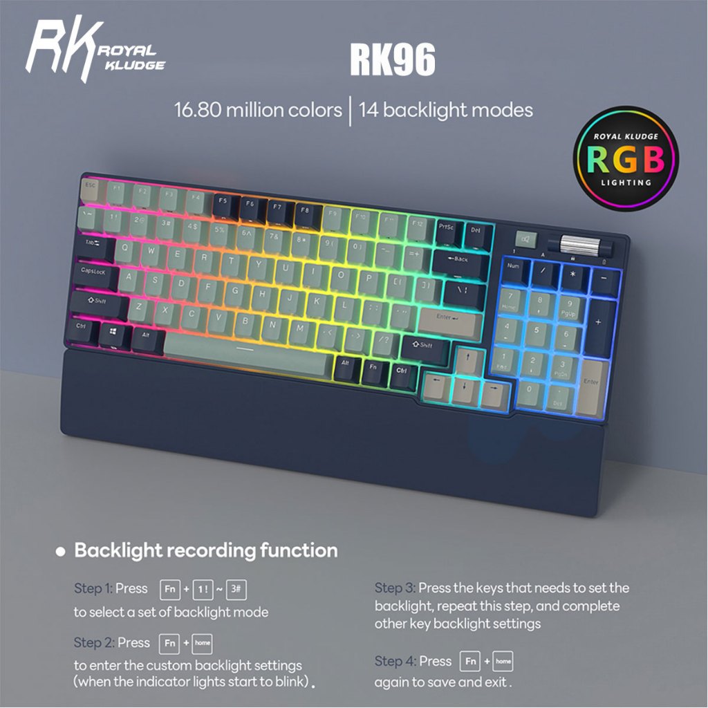 RK Royal Kludge RK96 Wireless Bluetooth Mechanical Three mode RGB ...