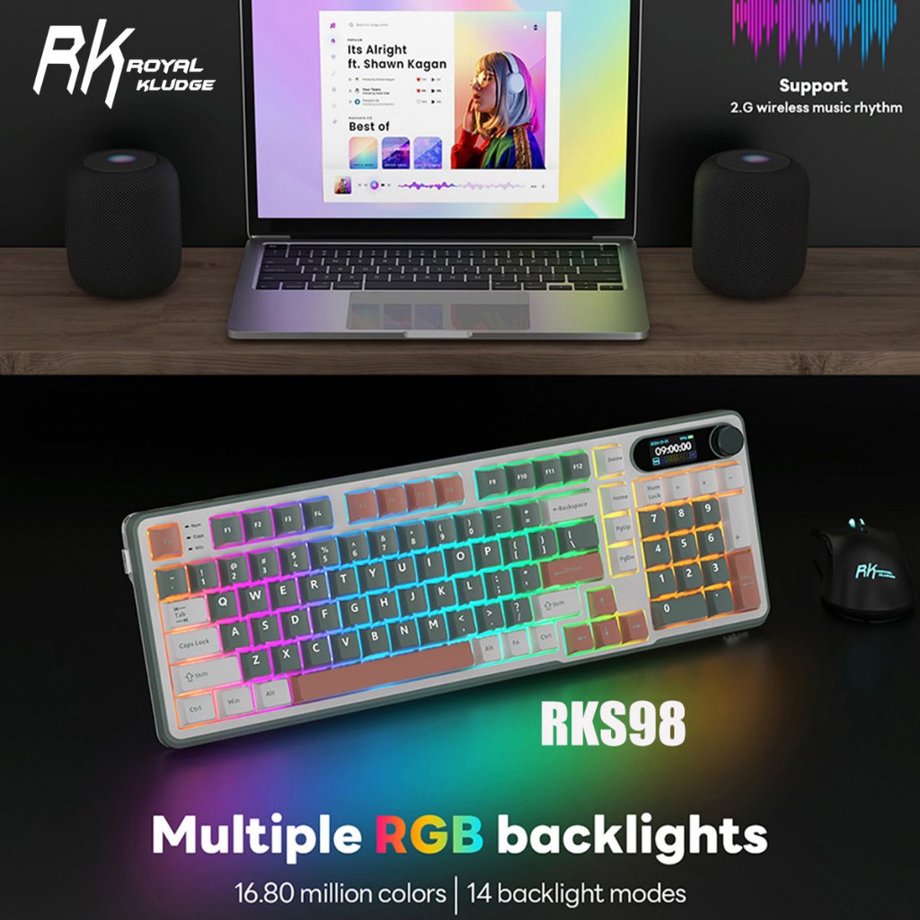 RK Royal Kludge RK S98 Light Cloud 98 Key Tri-Mode RGB Wired Bluetooth 2.4G Wireless 3 Modes ...