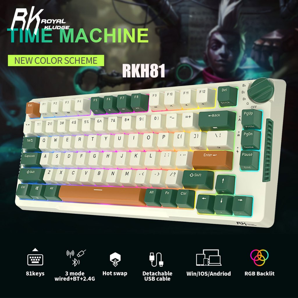 RK RK Royal Kludge H81 Time Machine 81 Key Gasket Structure Tri-Mode ...