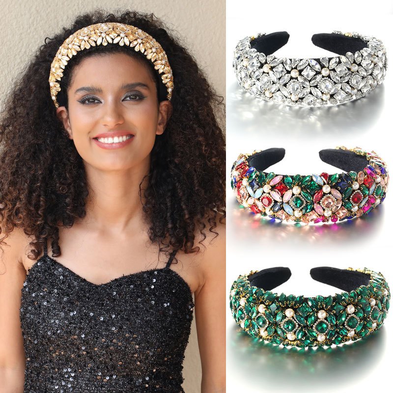 Baroque Style Crystal Hair Bands Rhinestone Cushion Headbands Women's ...