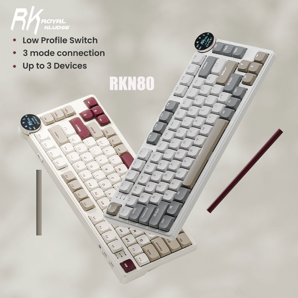 RK Royal Kludge RK N80 Pearly Dawn 80 Key Low Profile Tri-Mode RGB ...