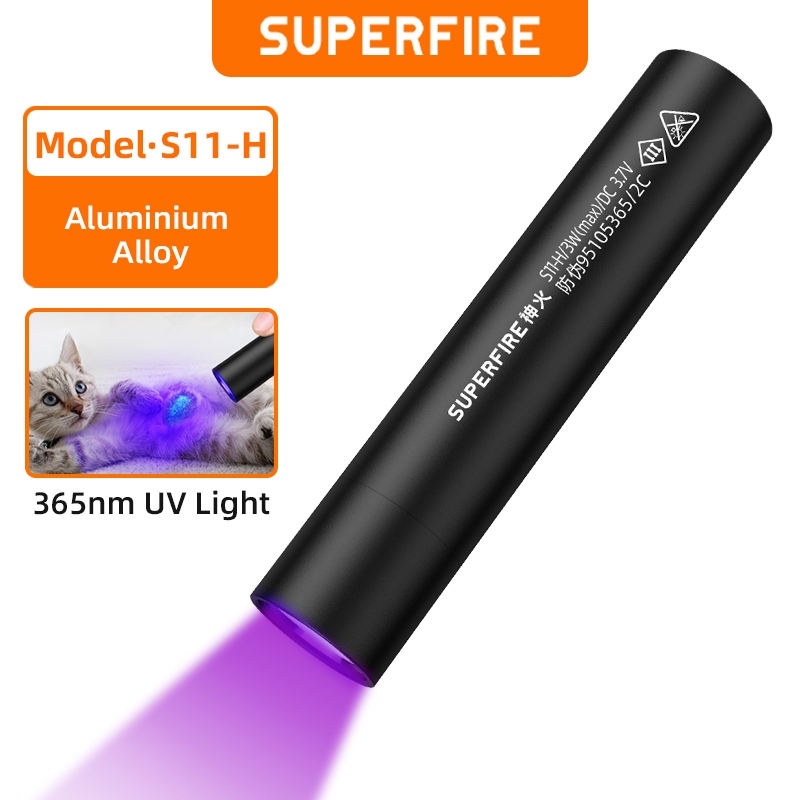 SUPERFIRE S11-H LED UV Flashlight USB Rechargeable Black Light 365nm ...