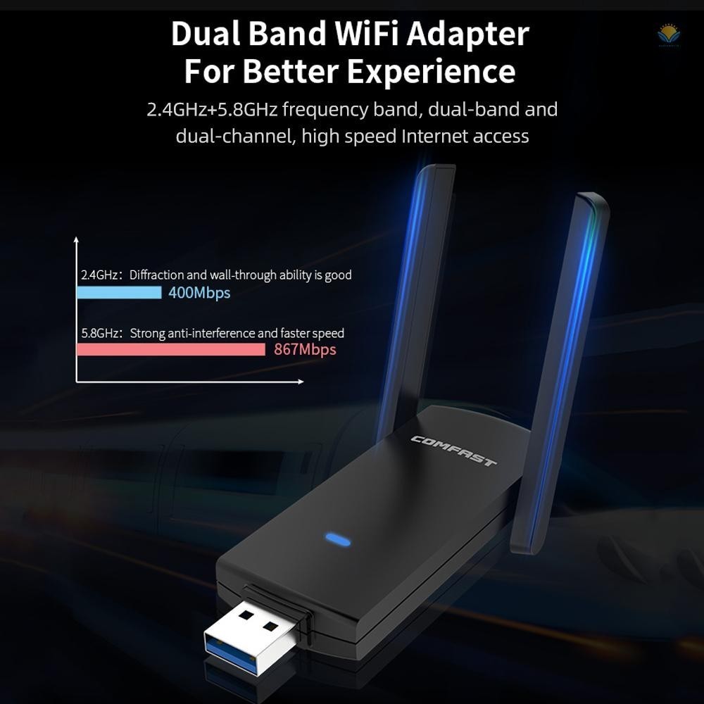 Comfast Antenna WiFi 1300Mbps Wifi Adapter 5GHZ USB Drive Free Dual ...