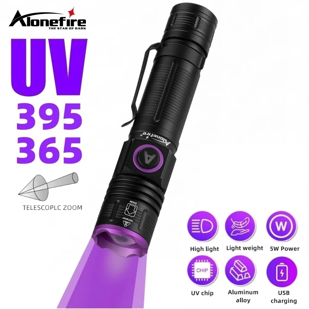 Alonefire SV85 Zoom 365nm UV Flashlight USB Rechargeable Ultraviolet Nail lamp Torch Cat Dog ...
