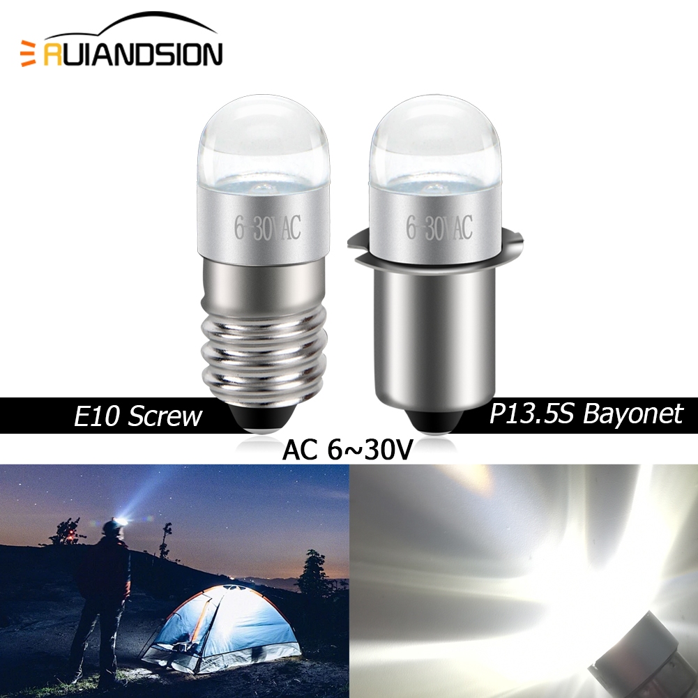 Ruiandsion P13.5S E10 LED Torches Replacement Bulb AC 6-30V 6000K White ...