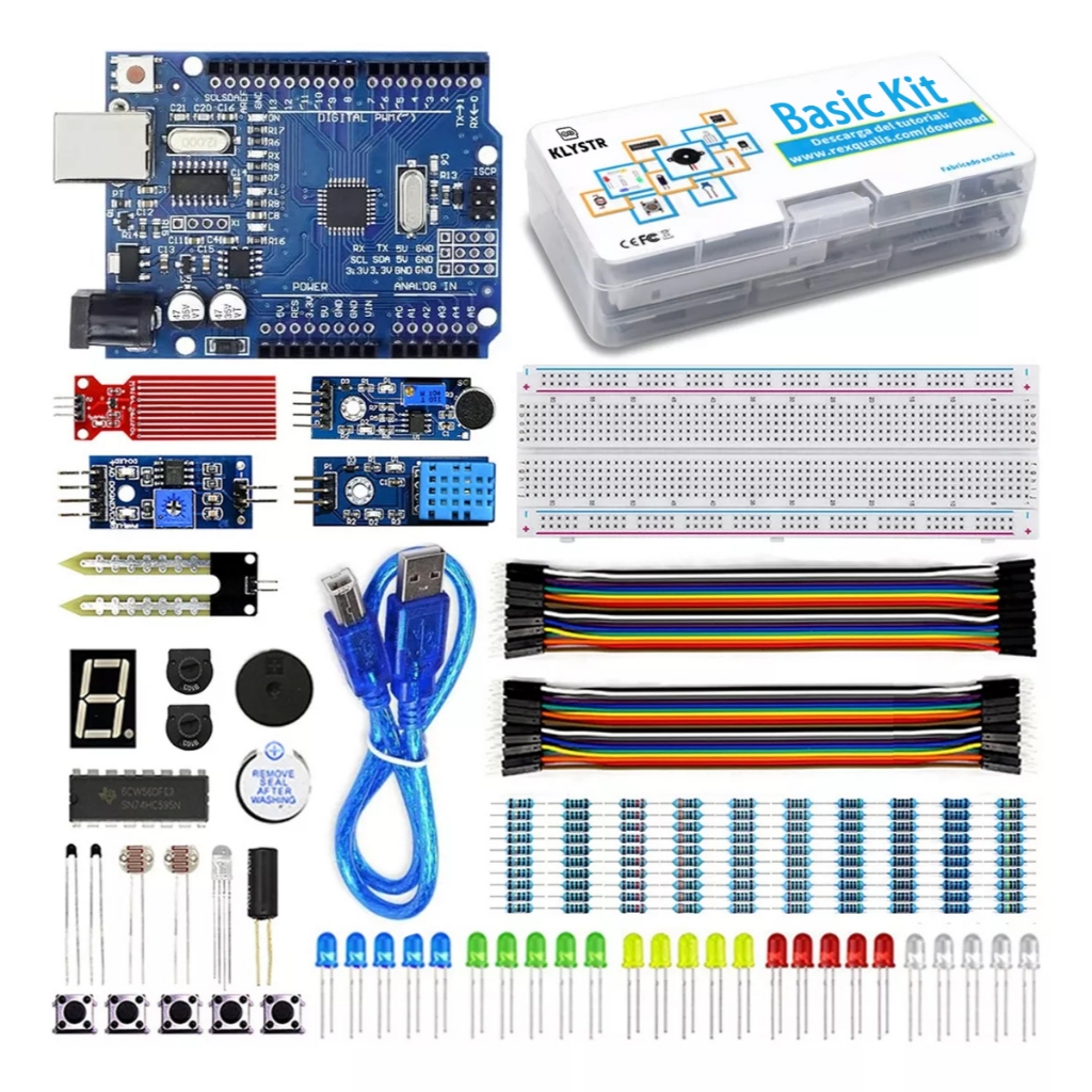 KLYSTR Basic Starter Kit For Arduino Uno R3 With Tutorial Code Breadboard Jumper Wire Led Diodes ...