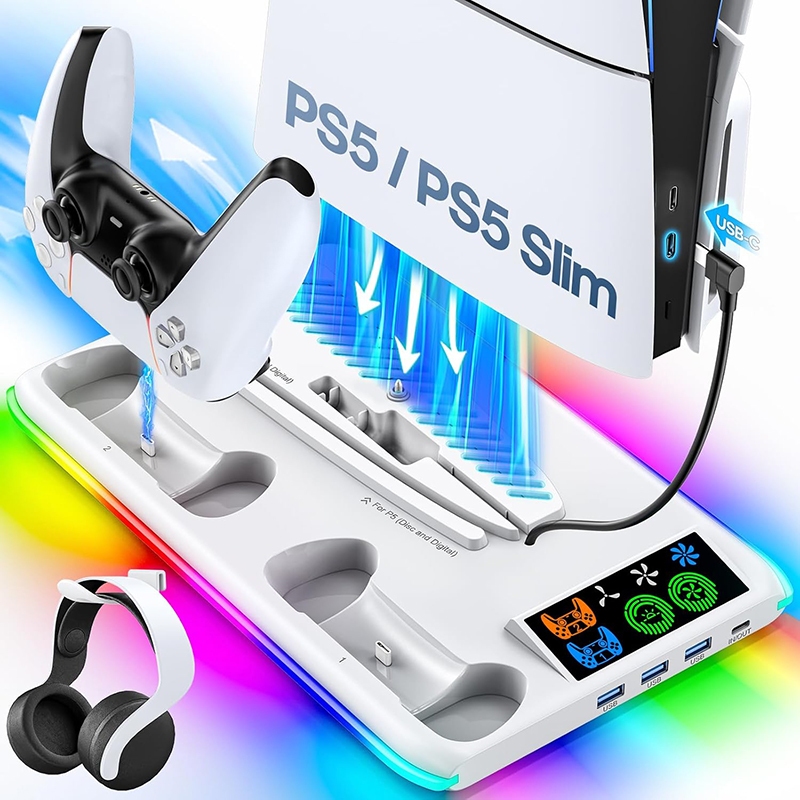 PS5 Slim / PS5 Cooling Station with 3-Level Cooling Fan, PS5 /PS5 Slim ...
