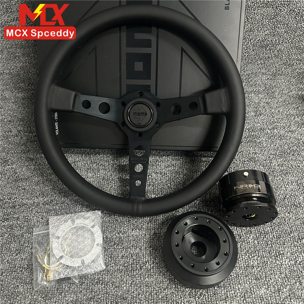 Black Edtion Momo Prototipo Racing Sports Steering Wheel 14inch 350mm Real Leather Flat | Shopee ...