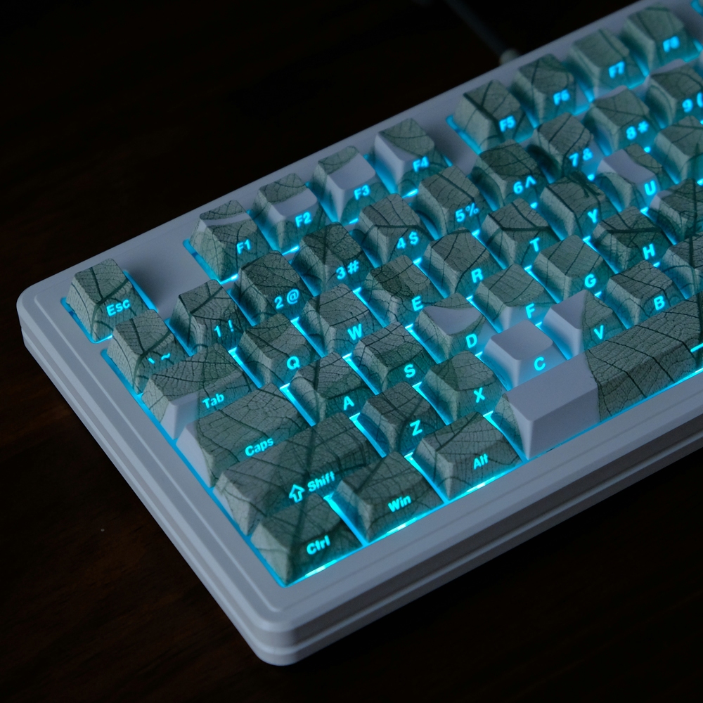 136 Keys Green Leaves Keycap Side Print Backlit keyaps Cherry Profile ...