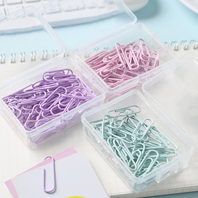 100pcs/box Macaron Color Paper Clips 28mm Metal Round Paper Clip School ...