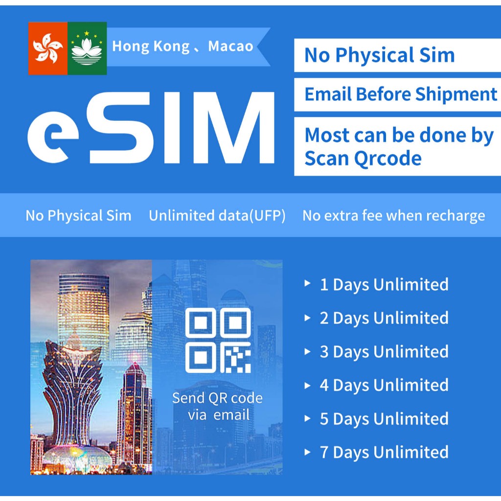 Hong Kong+Macao eSIM Data Only SIM Card 4G-LTE High -Speed Traffic ...