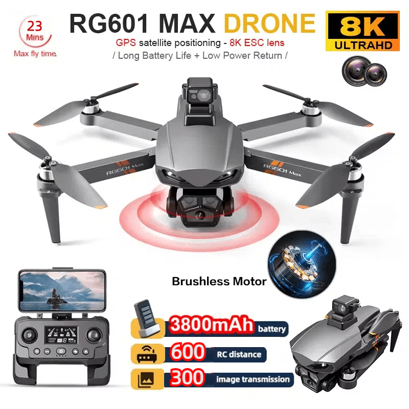 RG601 MAX GPS Drone with Professional 8K HD Dual Camera Laser Obstacle ...