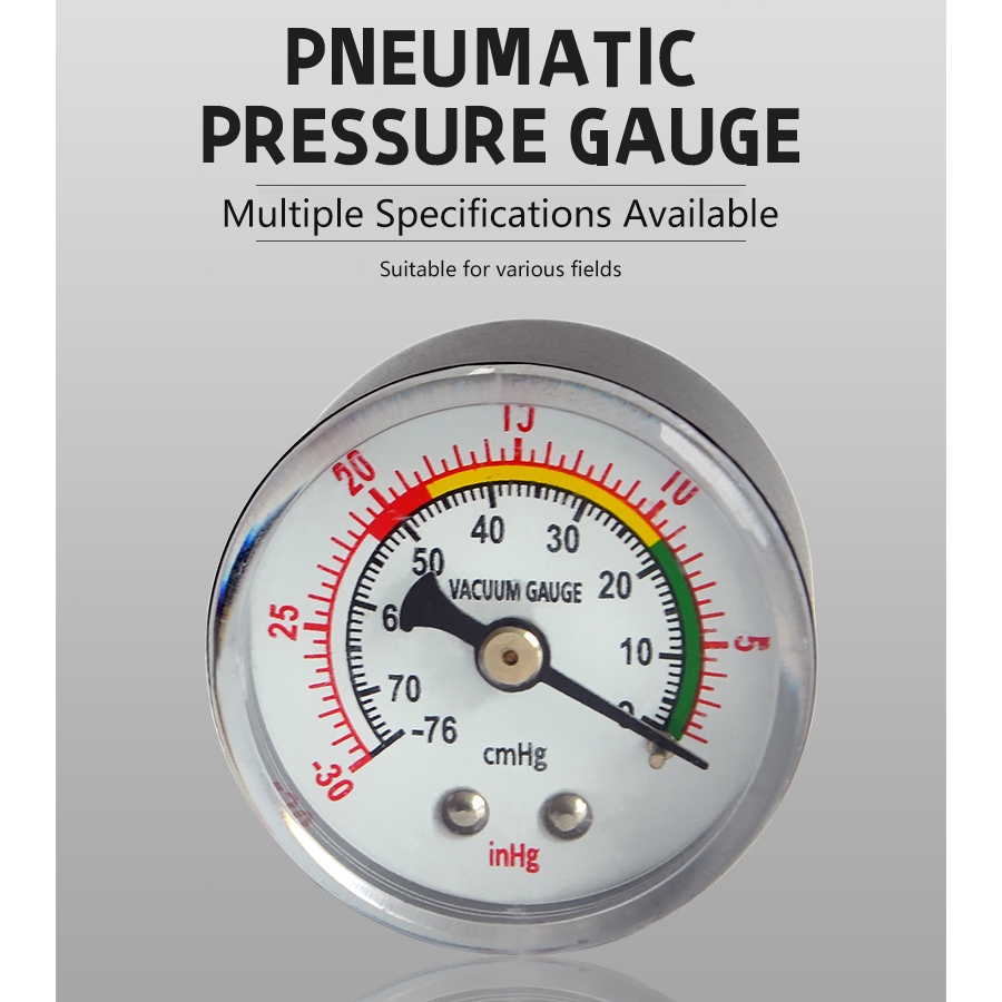 Vacuum Pressure Gauges 1/8 NPT Brass Back Mount, -30 InHg Industrial ...
