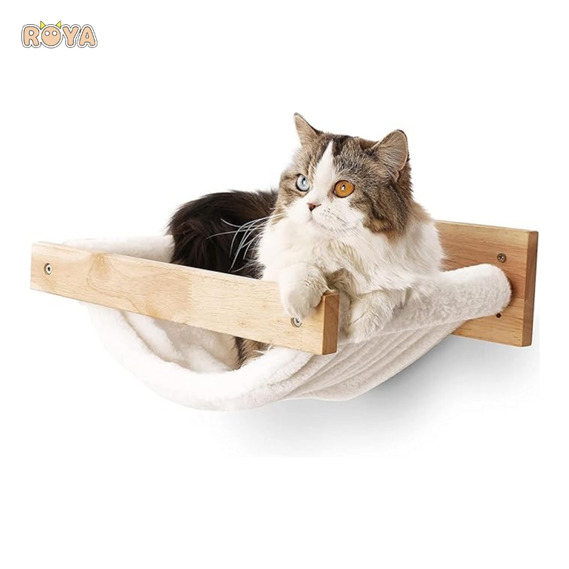 ROYA Cat Hammock Wall Mounted Kitty Beds and Perches Wooden Cat Wall ...