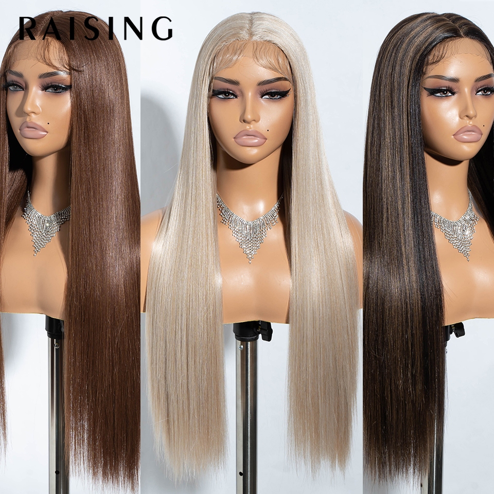 RAISING GIRL Synthetic Long Straight Lace Wigs For Black Women 26Inch ...