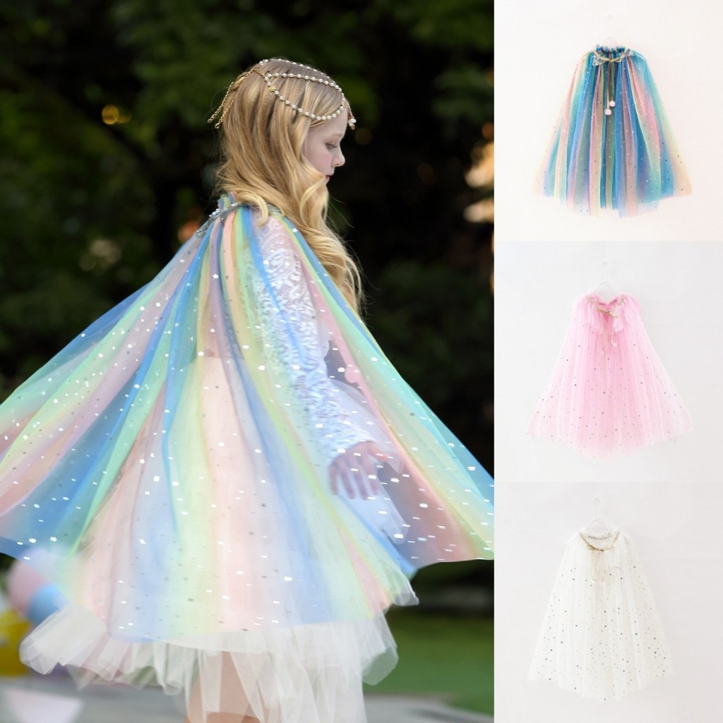 Princess Cloak For Kids Girls Tulle Cape with Sequins Princess Fancy ...