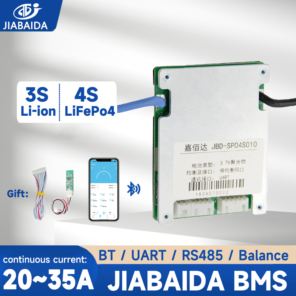 JIABAIDA Smart BMS 4S LiFePo4 3S Li-ion 12V 20A 30A Lithium Battery BMS BT UART RS485 Balance ...