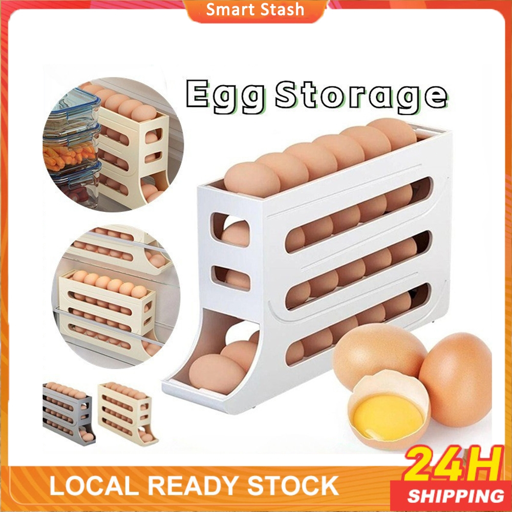 Kitchen Egg Tray 4 Tier Refrigerator Egg Organizer Drop Proof Automatic ...