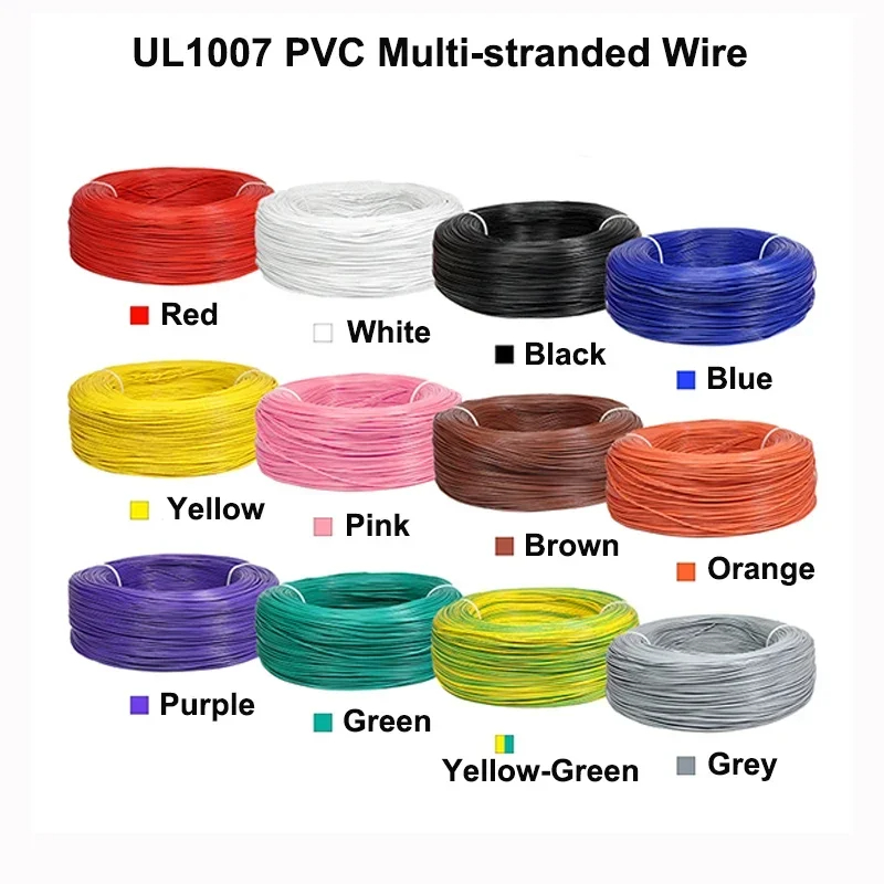 10M Copper Wire UL1007 PVC Insulation Tinned Multi-Stranded 30 28 26 24 22 20 18 16 AWG ...
