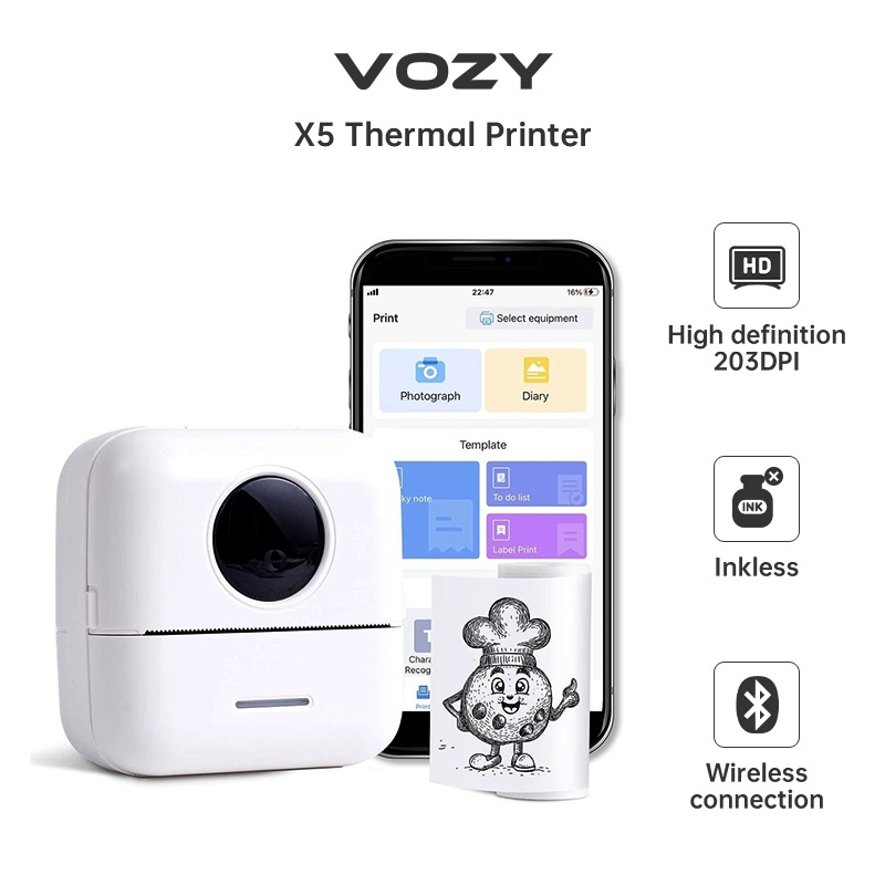 VOZY Mini Portable Thermal Printer Mobile Printer Photo Printer Home ...