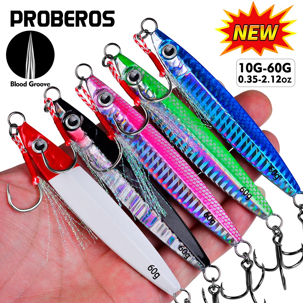 PROBEROS New Fishing Lure 10g/15g/20g/30g/40g Jigging Hook Fishing Spinner Bait Laser Metal Jig ...