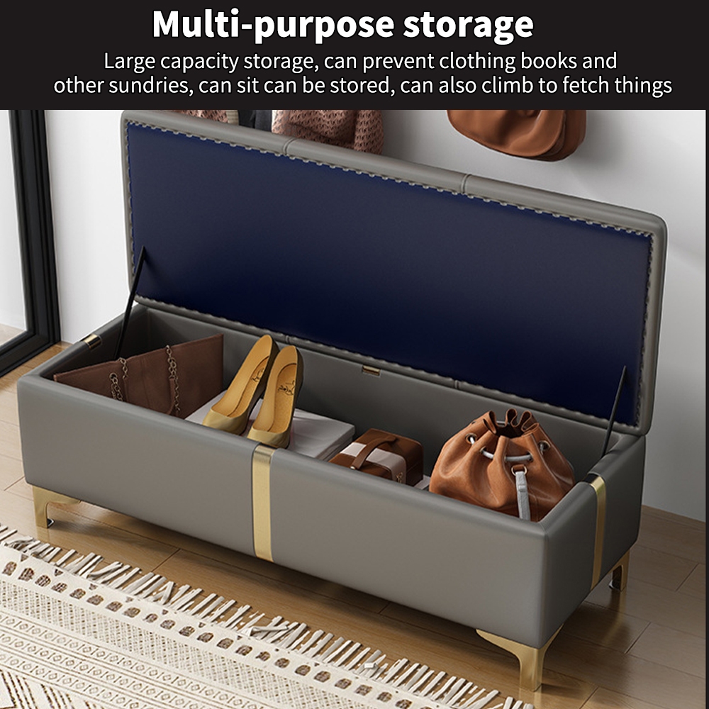 Storage Box Stool Chair Waterproof Leather Footstool Multi-purpose ...