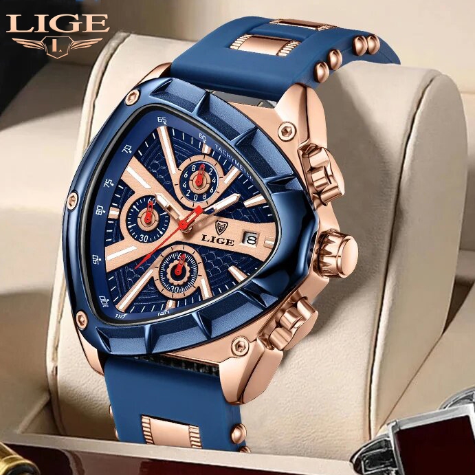 LIGE Official Relo Original Male Business Quartz Watches Silicone Strap ...