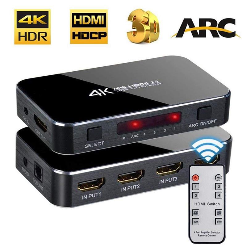HDMI Switch ARC 4K HD 4 Port 4K x 2K Audio Optical TOSLINK HDMI with IR ...