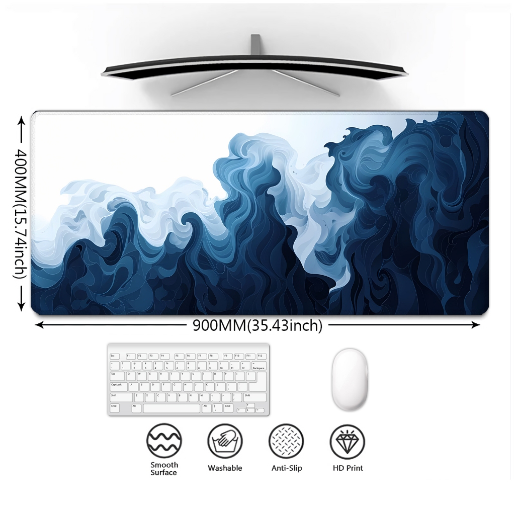 Mouse Pad Gaming Desk Mat Blue And White Art Waterproof Anti-Slip ...