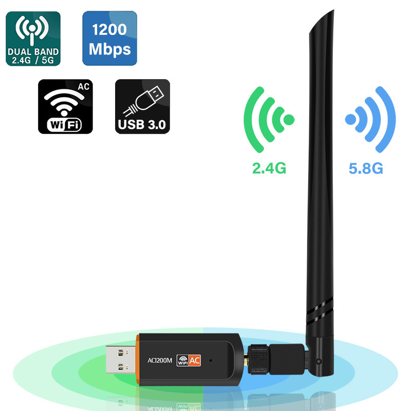 USB WiFi Adapter AC1200M Dongle 802.11ac Wireless Network Dual Band 2 ...
