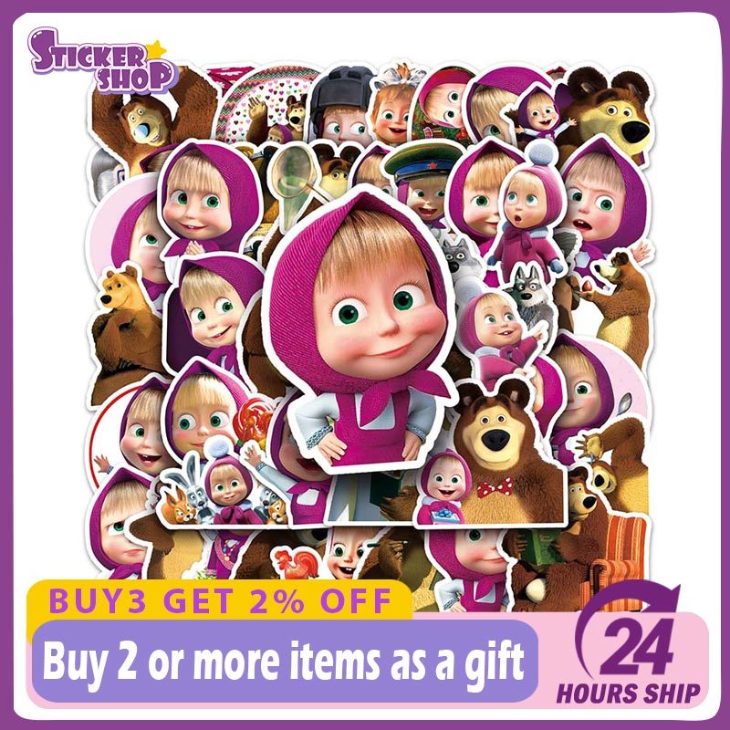 50Pcs Animated Masha and Bear Graffiti Waterproof Sticker Cute Cartoon ...