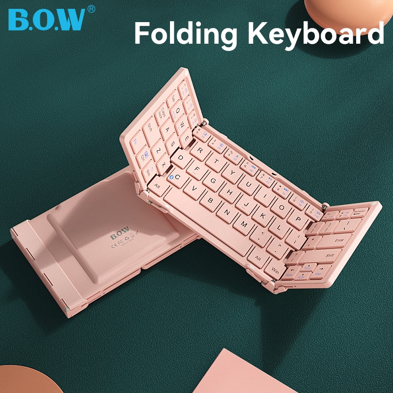 Bow Slim Mini Foldable Bluetooth Keyboard Hb066 Wireless Bt Rechargeable Portable Three Folding