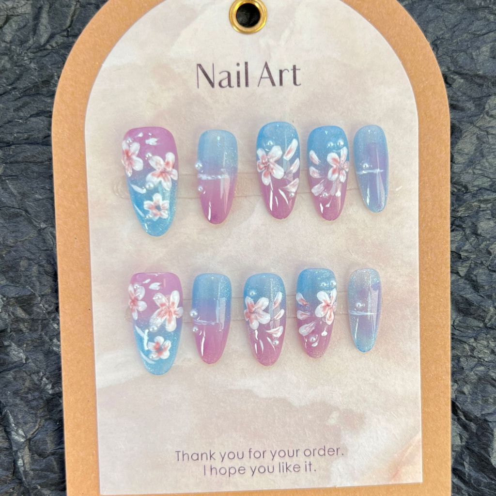 Handmade Wearable Nails, High-End Fake Nails, Summer Cat Eye Hand Drawn ...