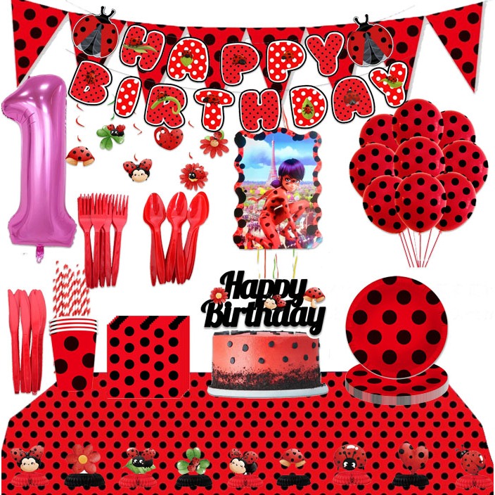 Ladybug Birthday Party Decoration Disposable Tableware Set Girl Favor ...