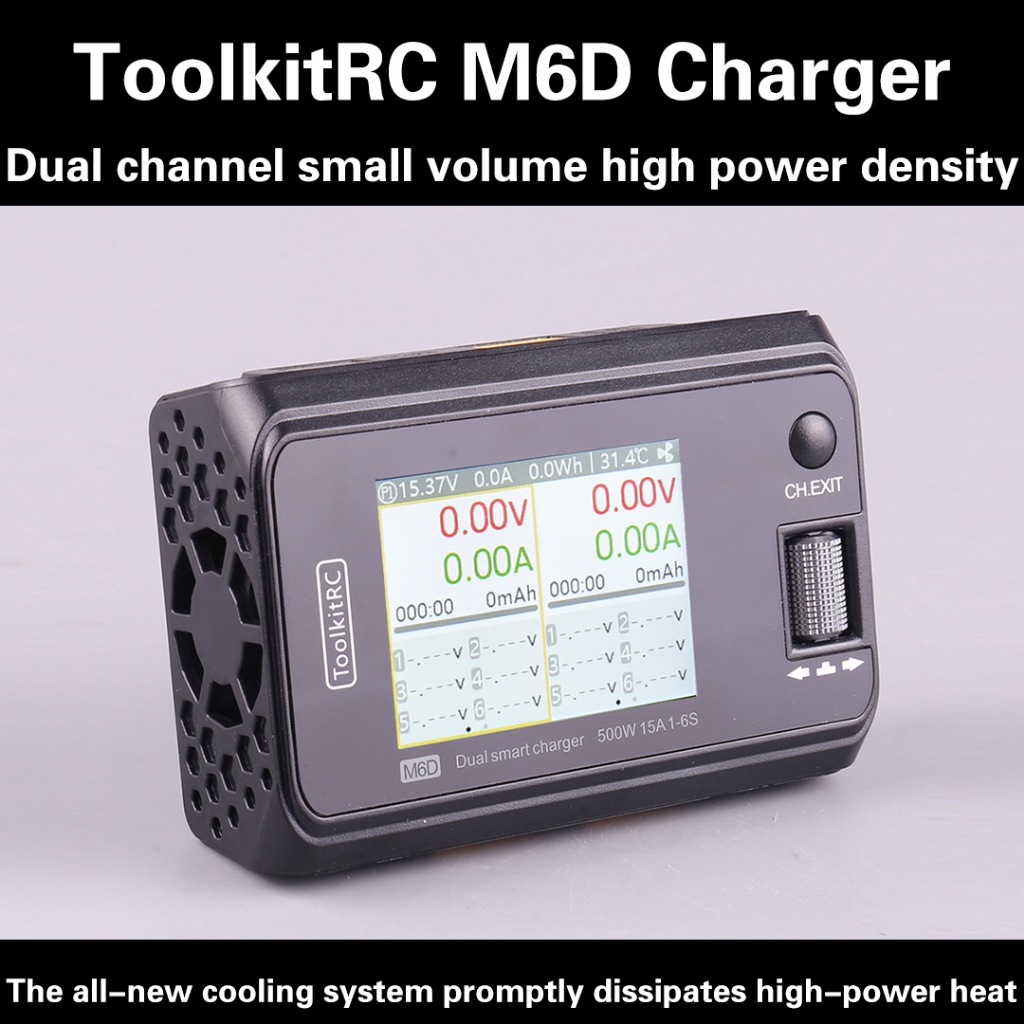 ToolkitRC M6D 500W 15A DC Dual Channel MINI Smart Charger Discharger For 1-6S Lipo Battery FPV ...