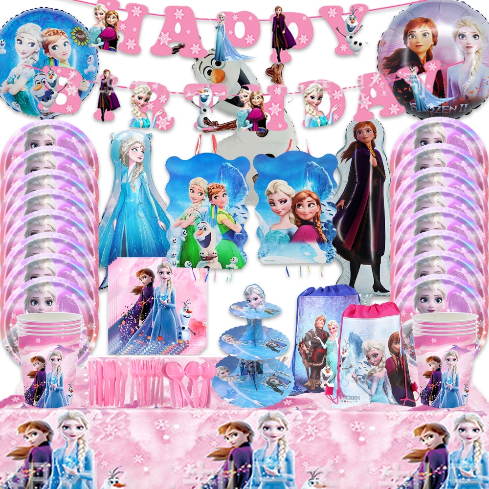 Disney Frozen Birthday Party Decoration Disposable Tableware Set Pink ...