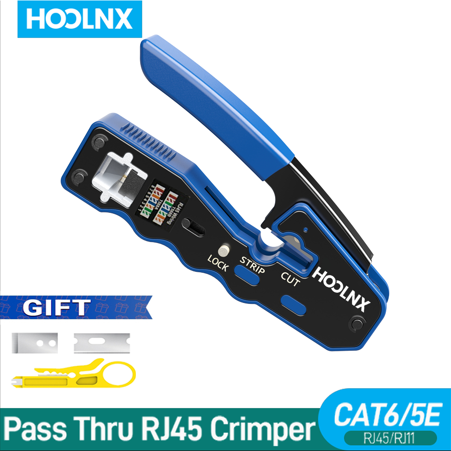 HOOLNX RJ45 Crimper Tool Pass Through Crimping Tool For CAT6 CAT5E CAT5 ...